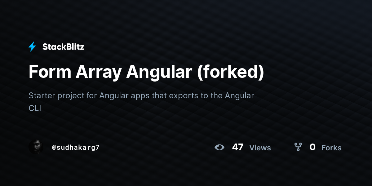 Form Array Angular (forked) - StackBlitz Form Array Angular (forked) - StackBlitz