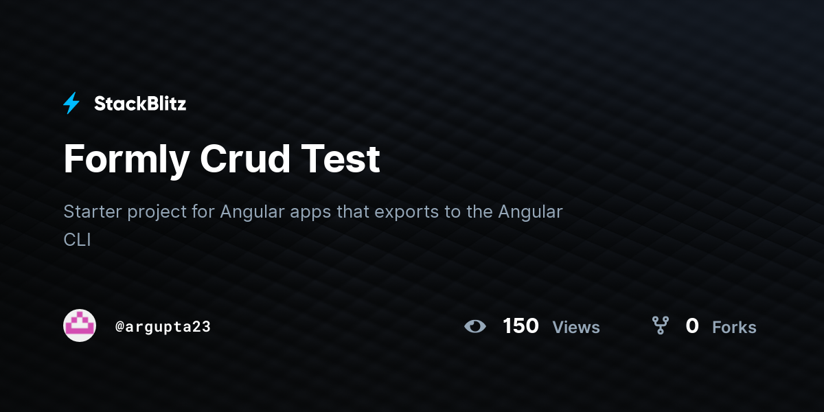 Formly Crud Test - StackBlitz Formly Crud Test - StackBlitz