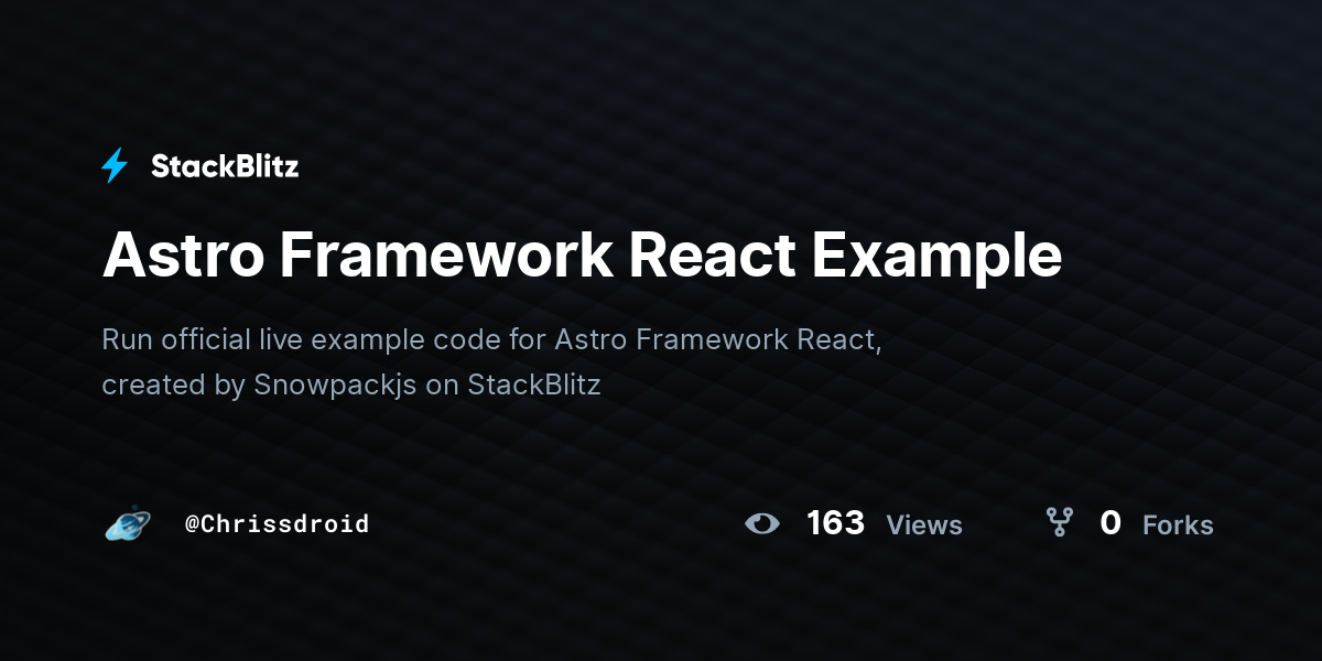 Astro Framework React Example - StackBlitz