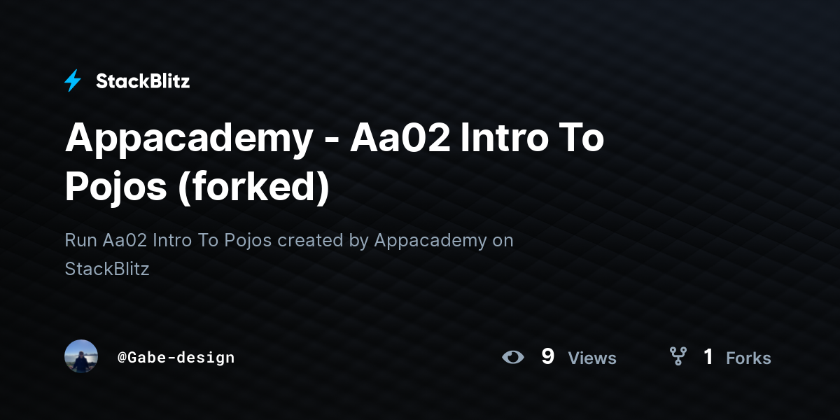 Appacademy - Aa02 Intro To Pojos (forked) - StackBlitz