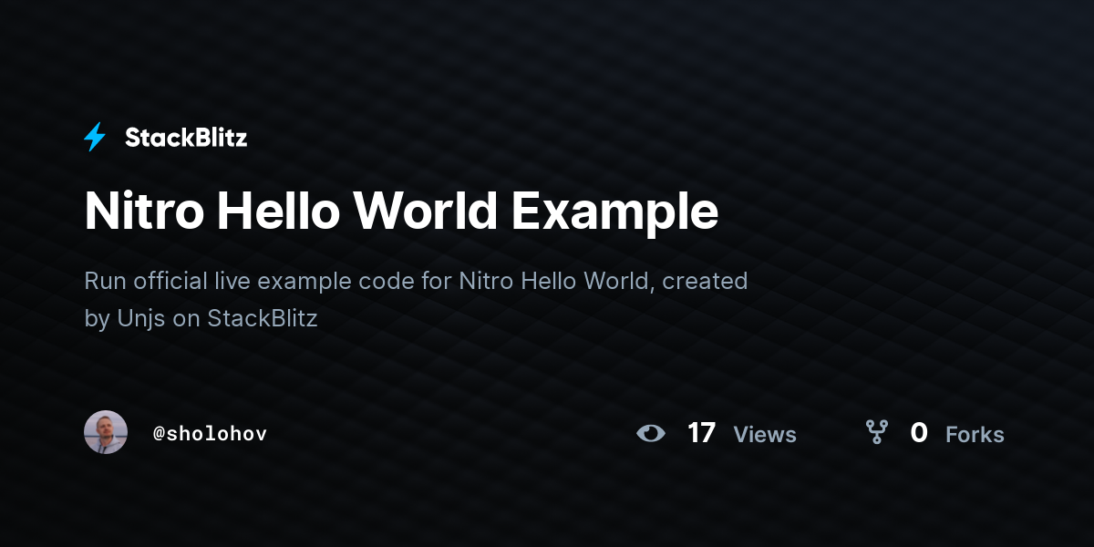 Nitro Hello World Example - StackBlitz