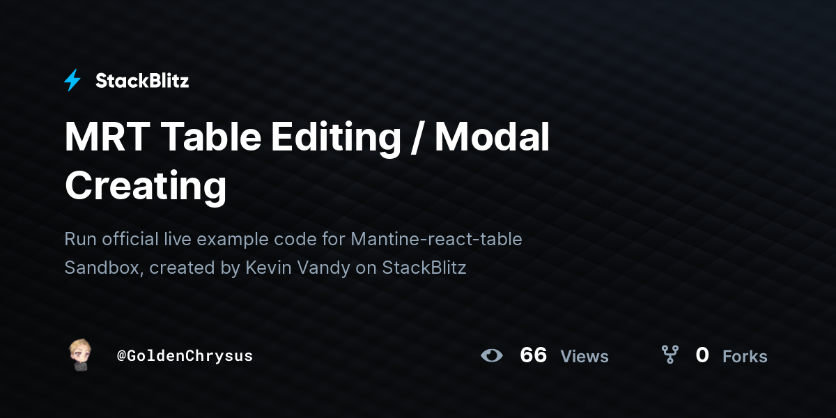 MRT Table Editing / Modal Creating - StackBlitz