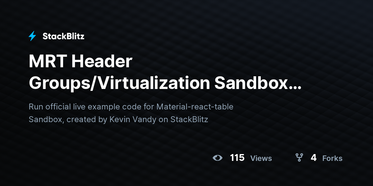 MRT Header Groups/Virtualization Sandbox Example - StackBlitz