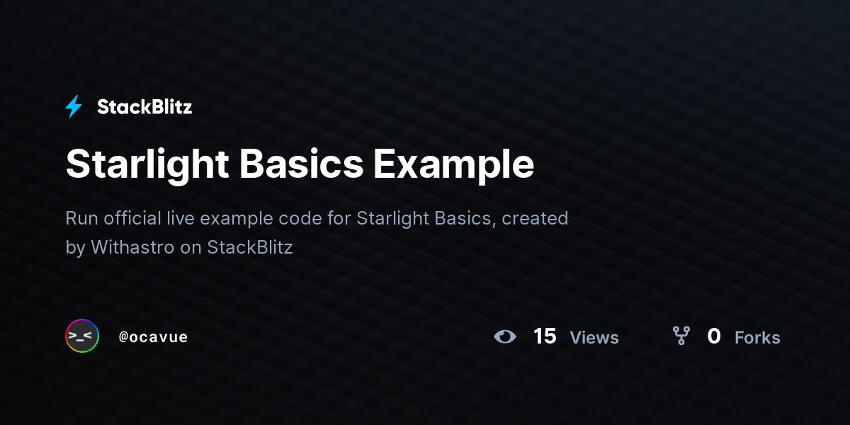 Starlight Basics Example - StackBlitz