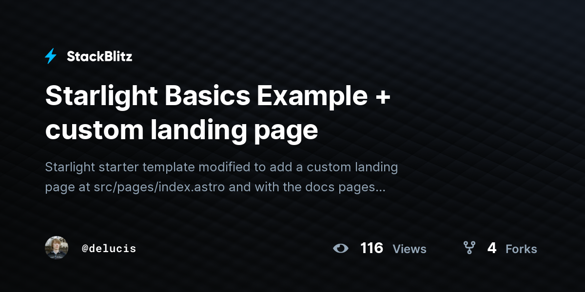 Starlight Basics Example + custom landing page - StackBlitz