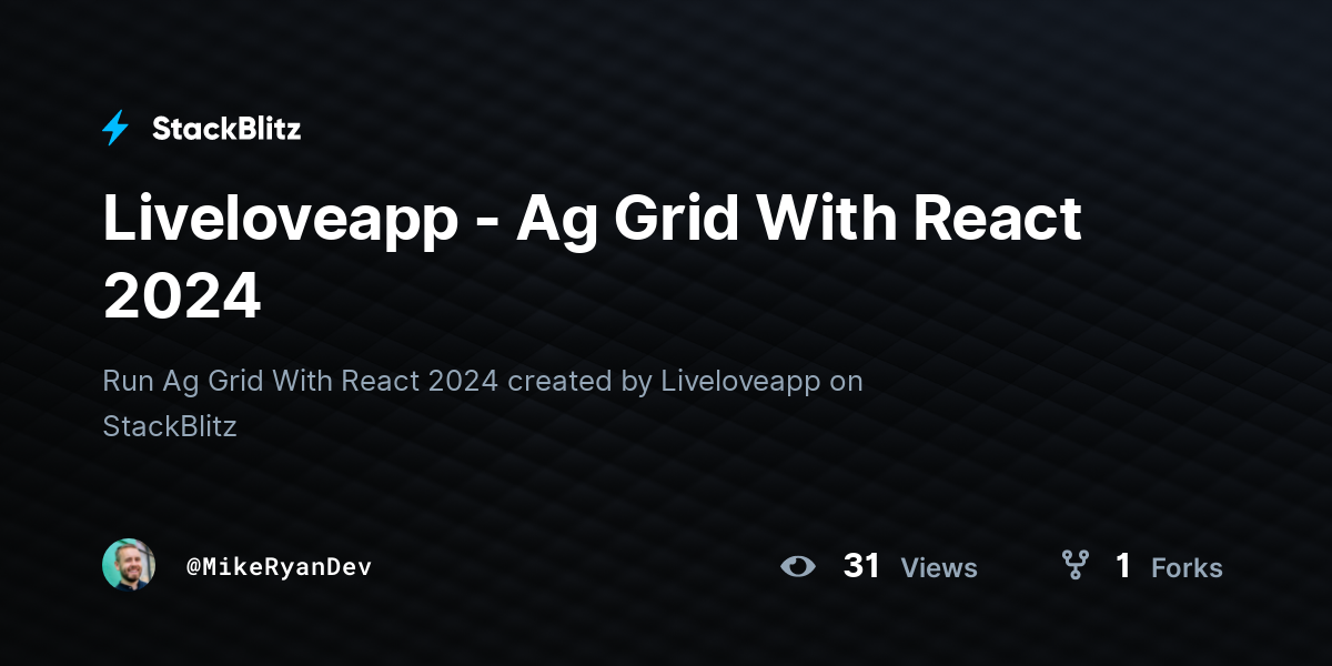 Liveloveapp - Ag Grid With React 2024 - StackBlitz