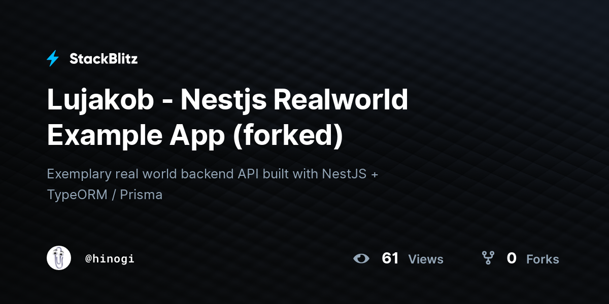 Lujakob - Nestjs Realworld Example App (forked) - StackBlitz