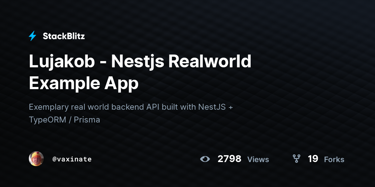 Lujakob - Nestjs Realworld Example App - StackBlitz
