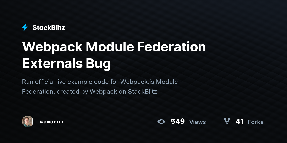 Webpack Module Federation Externals Bug - StackBlitz