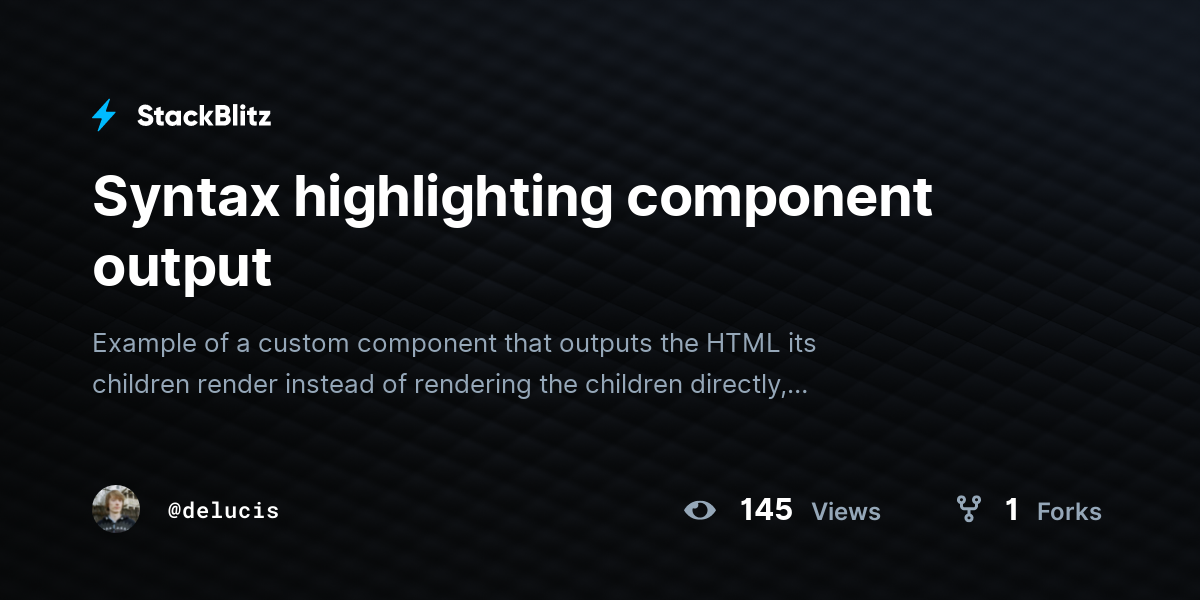 Syntax highlighting component output - StackBlitz