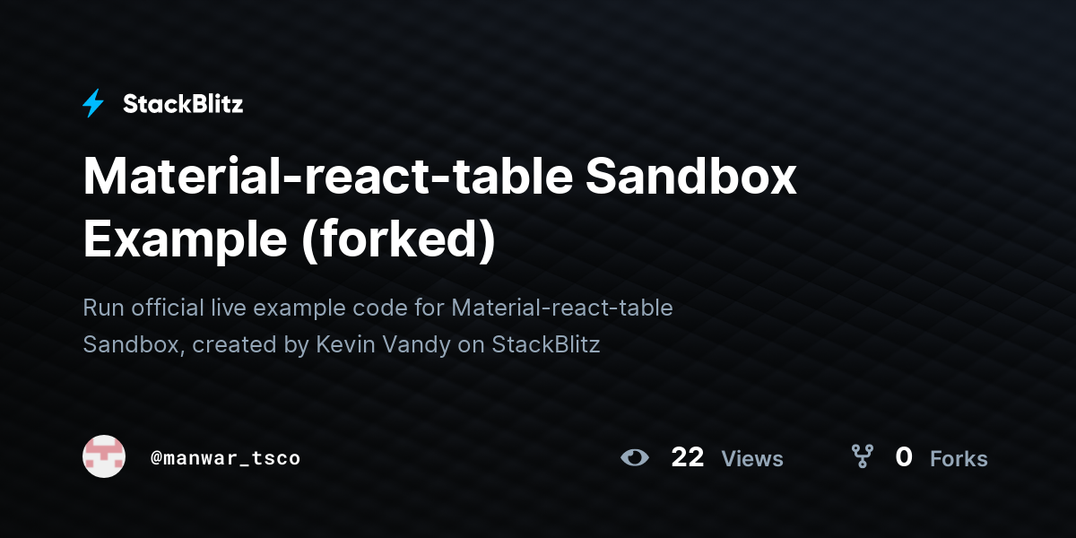 Material-react-table Sandbox Example (forked) - StackBlitz