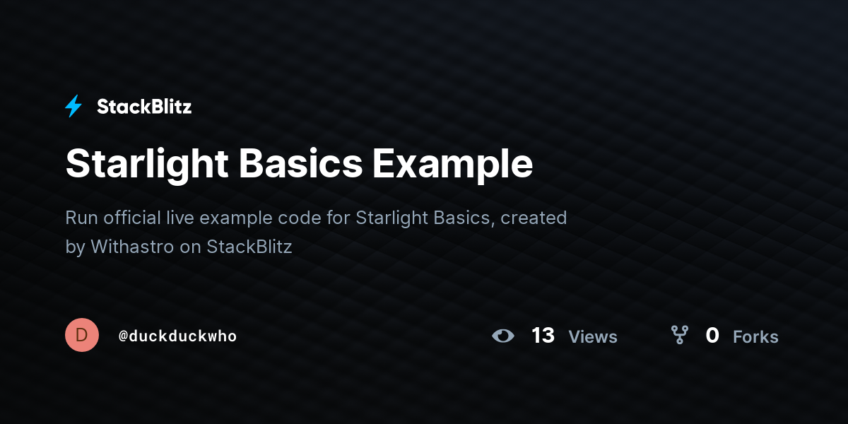 Starlight Basics Example - StackBlitz