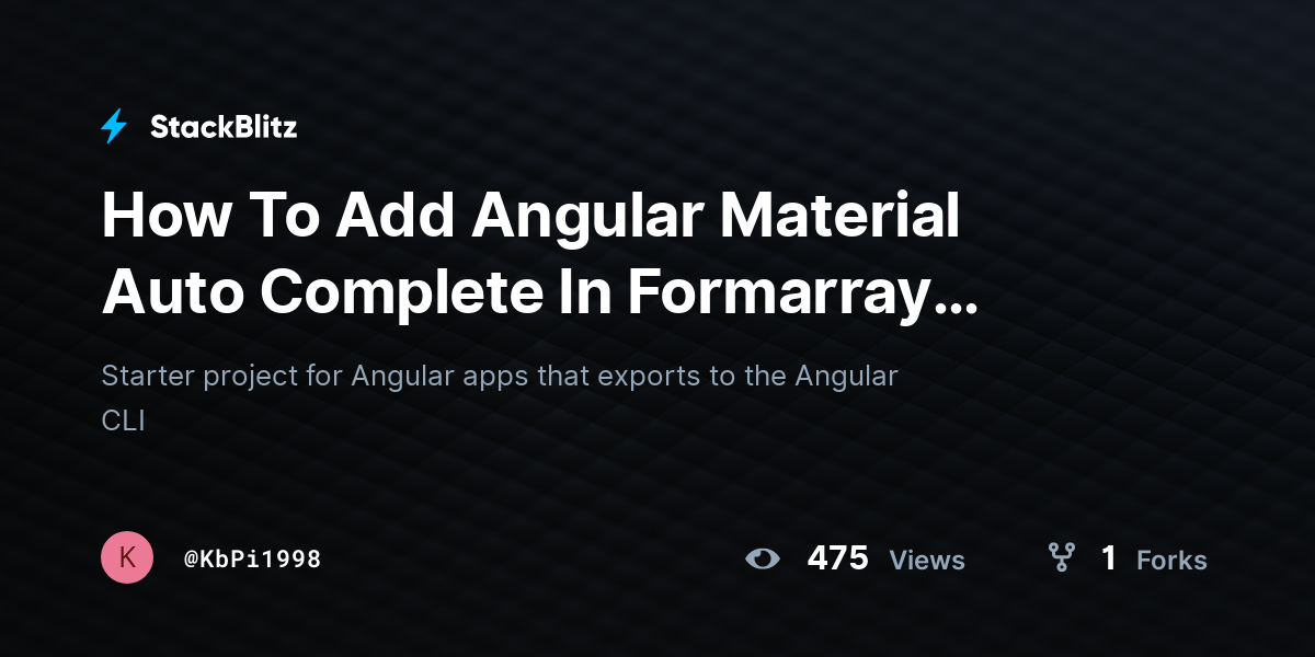 How To Add Angular Material Auto Complete In Formarray (forked ... How To Add Angular Material Auto Complete In Formarray (forked ...