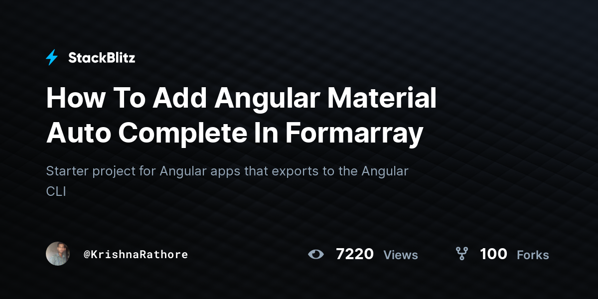How To Add Angular Material Auto Complete In Formarray - StackBlitz