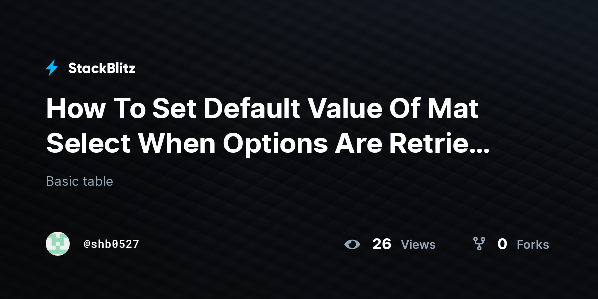 How To Set Default Value Of Mat Select When Options Are Retriev (forked) - StackBlitz