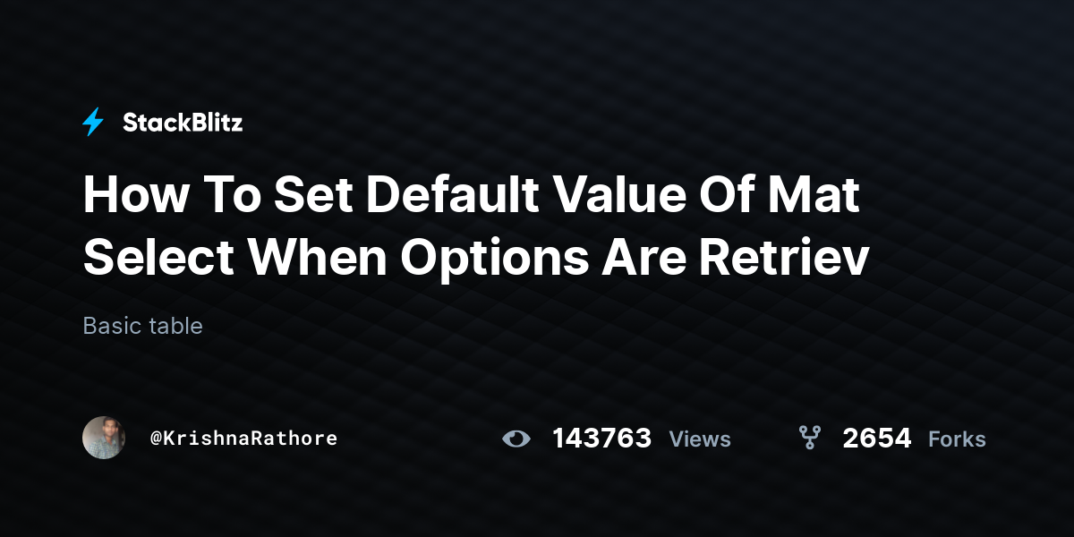 How To Set Default Value Of Mat Select When Options Are Retriev - StackBlitz