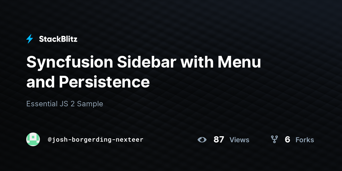 Syncfusion Sidebar with Menu and Persistence - StackBlitz