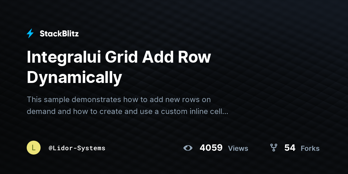 Integralui Grid Add Row Dynamically - StackBlitz Integralui Grid Add Row Dynamically - StackBlitz