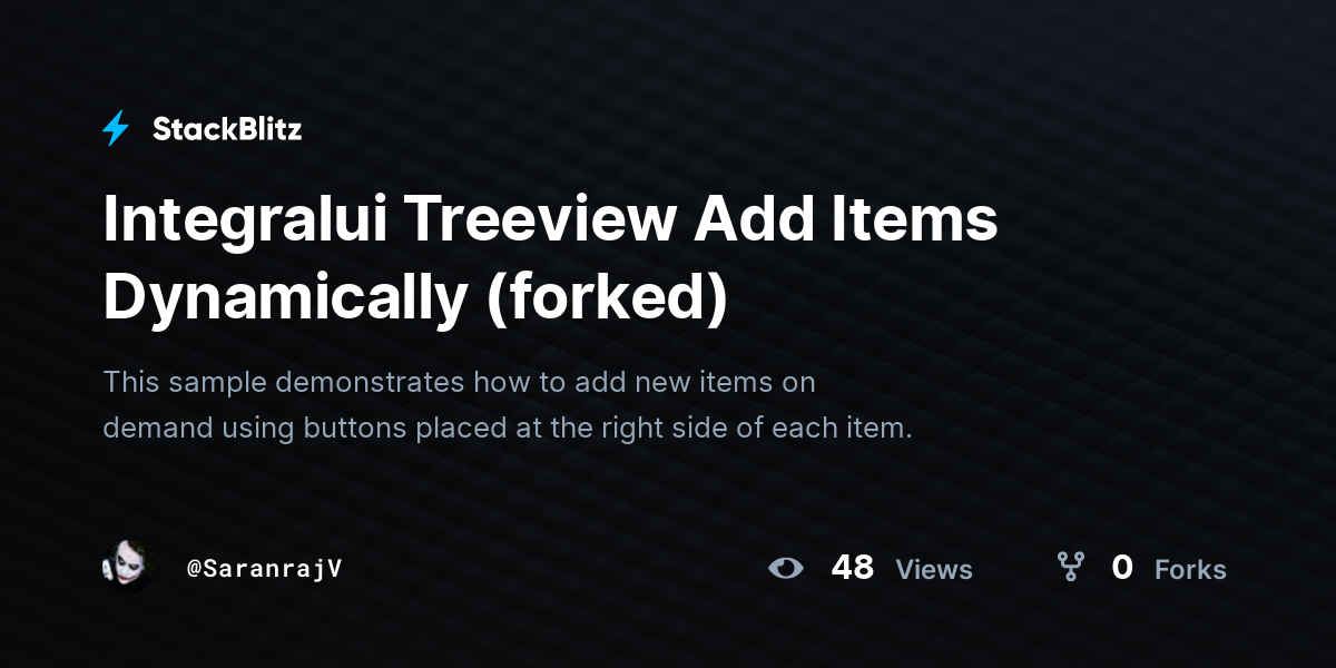 Integralui Treeview Add Items Dynamically (forked) - StackBlitz Integralui Treeview Add Items Dynamically (forked) - StackBlitz