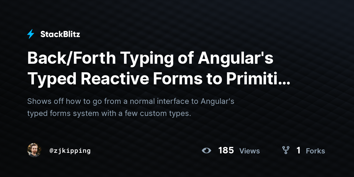 Back/Forth Typing of Angular's Typed Reactive Forms to Primitive Types ... Back/Forth Typing of Angular's Typed Reactive Forms to Primitive Types ...