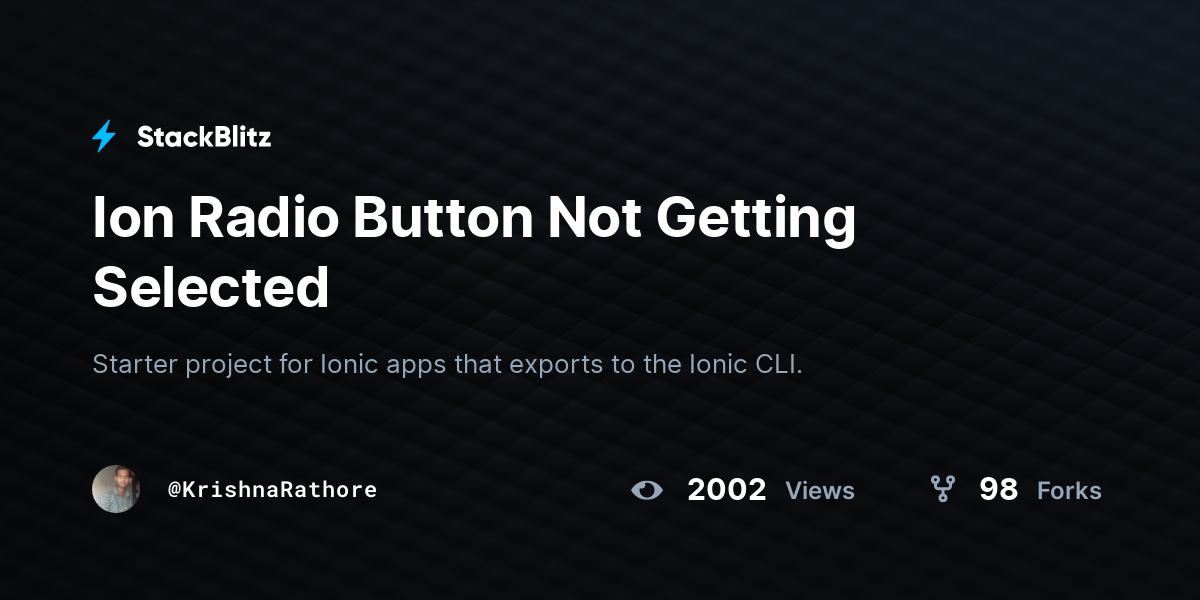 Ion Radio Button Not Getting Selected - StackBlitz