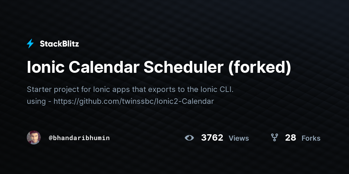 Ionic Calendar Scheduler (forked) - StackBlitz