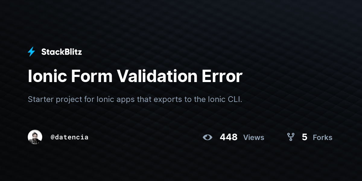 Ionic Form Validation Error - StackBlitz