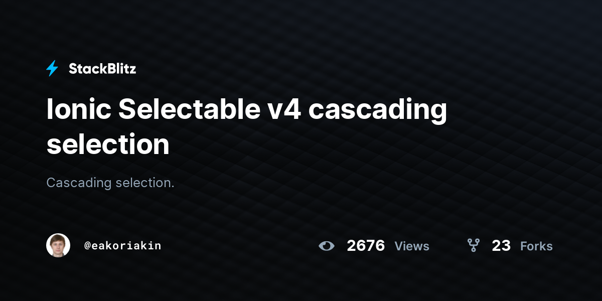 Ionic Selectable v4 cascading selection - StackBlitz