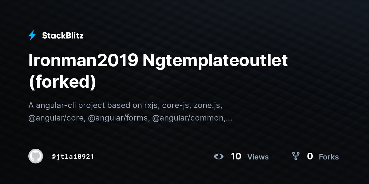 Ironman2019 Ngtemplateoutlet (forked) - StackBlitz Ironman2019 Ngtemplateoutlet (forked) - StackBlitz