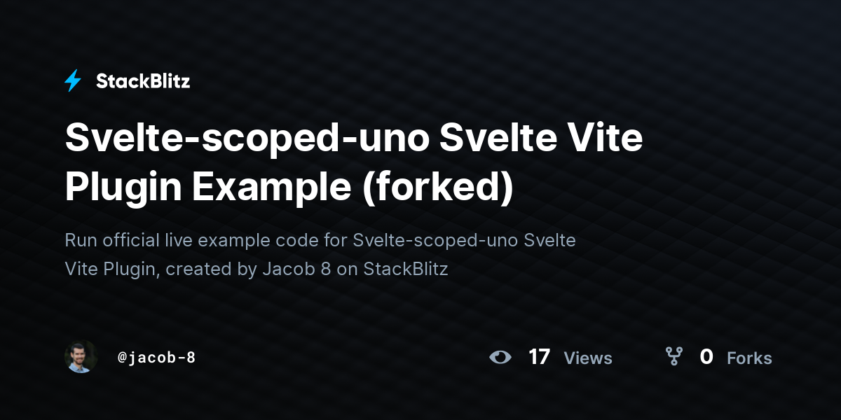 Svelte-scoped-uno Svelte Vite Plugin Example (forked) - StackBlitz Svelte-scoped-uno Svelte Vite Plugin Example (forked) - StackBlitz