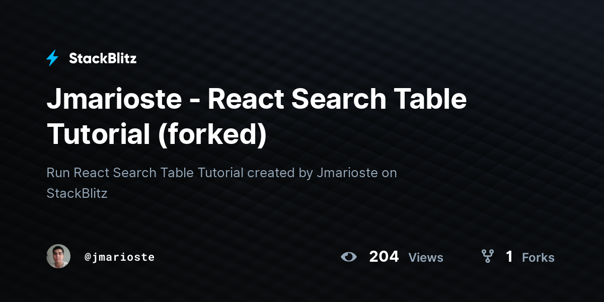 Jmarioste - React Search Table Tutorial (forked) - StackBlitz