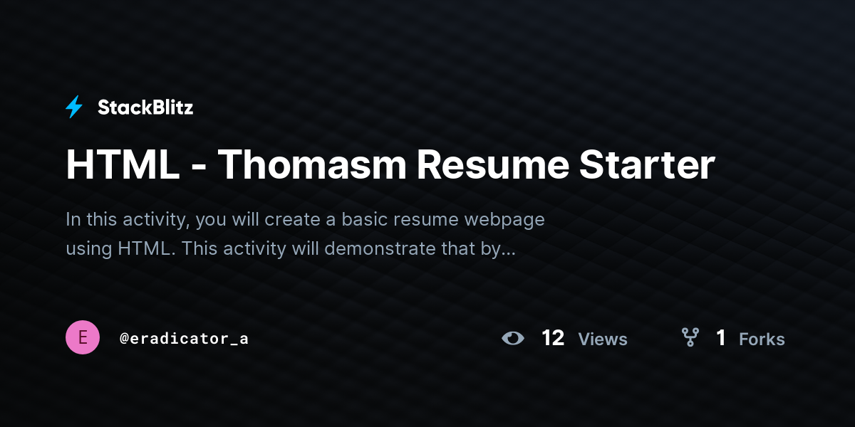 HTML - Thomasm Resume Starter - StackBlitz