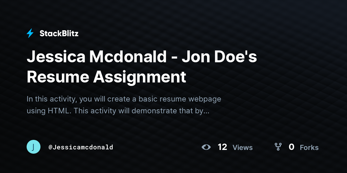 Jessica Mcdonald - Jon Doe's Resume Assignment - StackBlitz