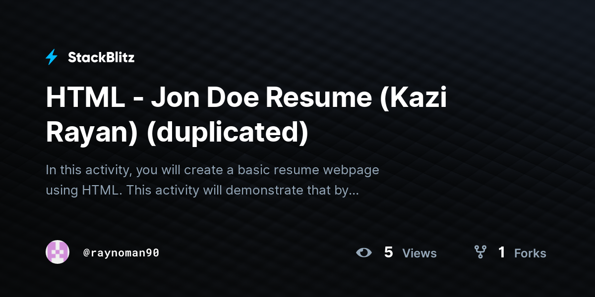 HTML - Jon Doe Resume (Kazi Rayan) (duplicated) - StackBlitz