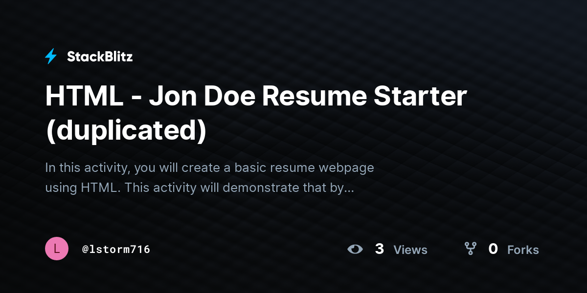 HTML - Jon Doe Resume Starter (duplicated) - StackBlitz