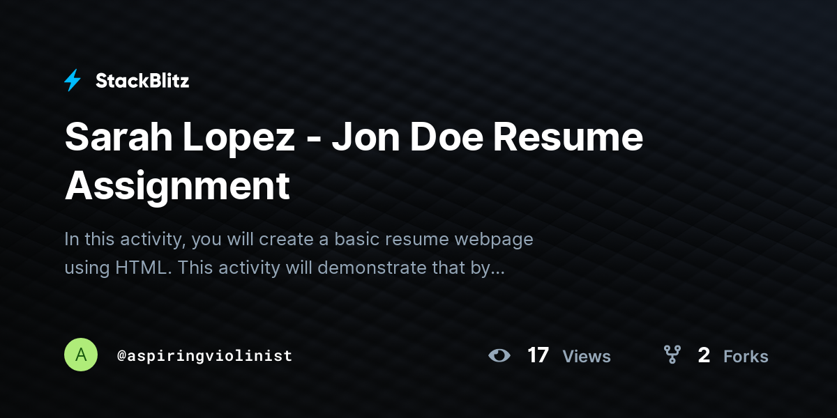 Sarah Lopez - Jon Doe Resume Assignment - StackBlitz