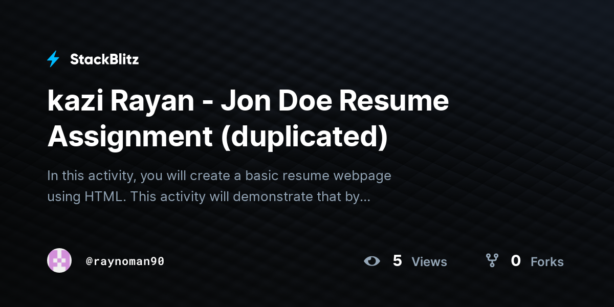 kazi Rayan - Jon Doe Resume Assignment (duplicated) - StackBlitz