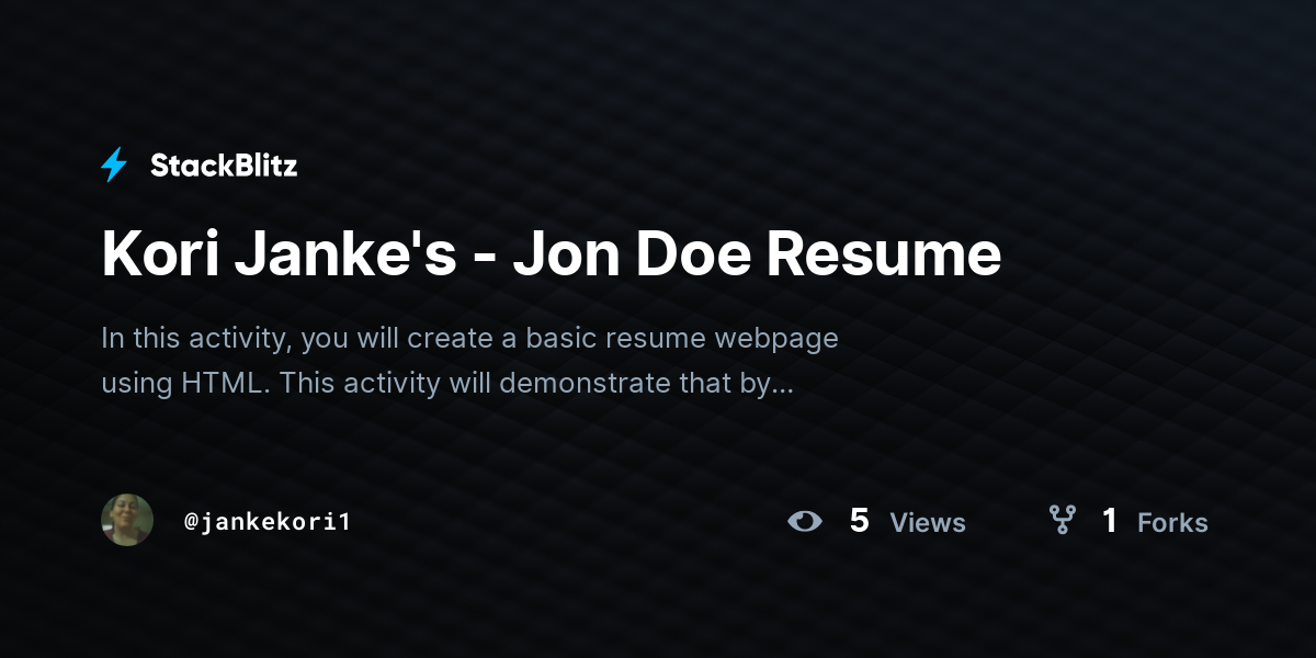 Kori Janke's - Jon Doe Resume - StackBlitz