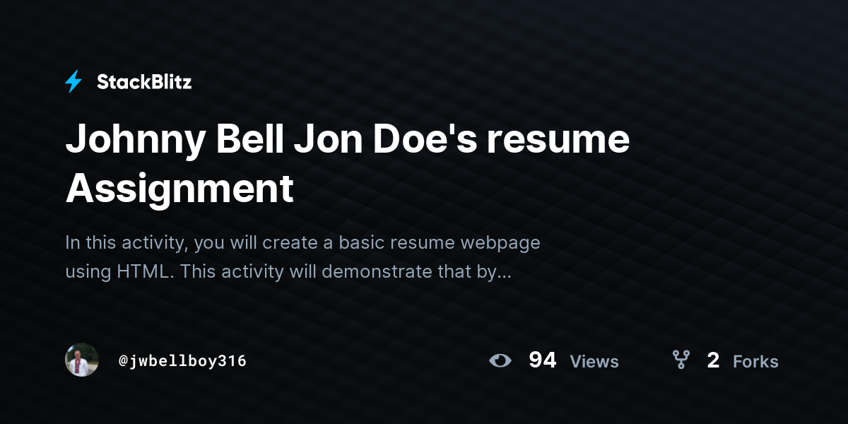 Johnny Bell Jon Doe's resume Assignment - StackBlitz