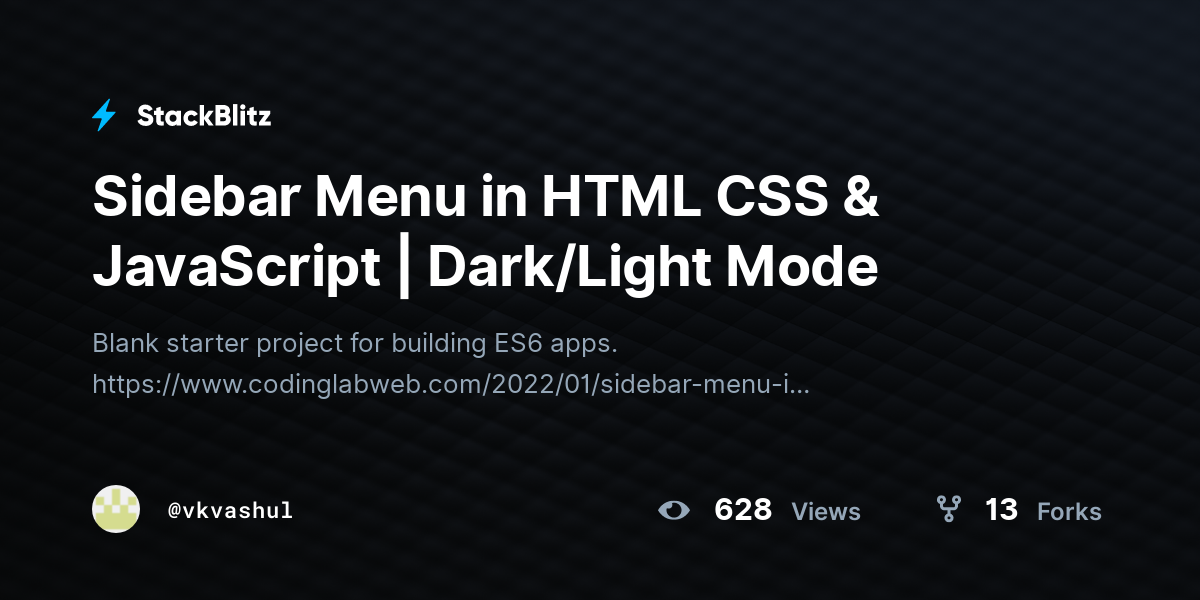 Sidebar Menu in HTML CSS & JavaScript | Dark/Light Mode - StackBlitz