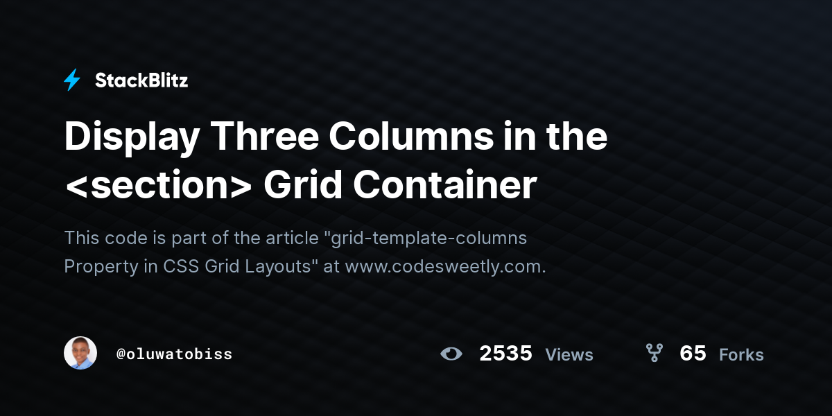 Display Three Columns in the Grid Container - StackBlitz
