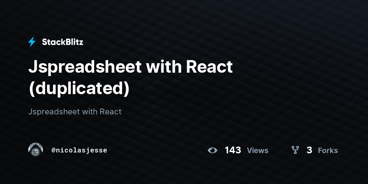 Jspreadsheet with React (duplicated) - StackBlitz