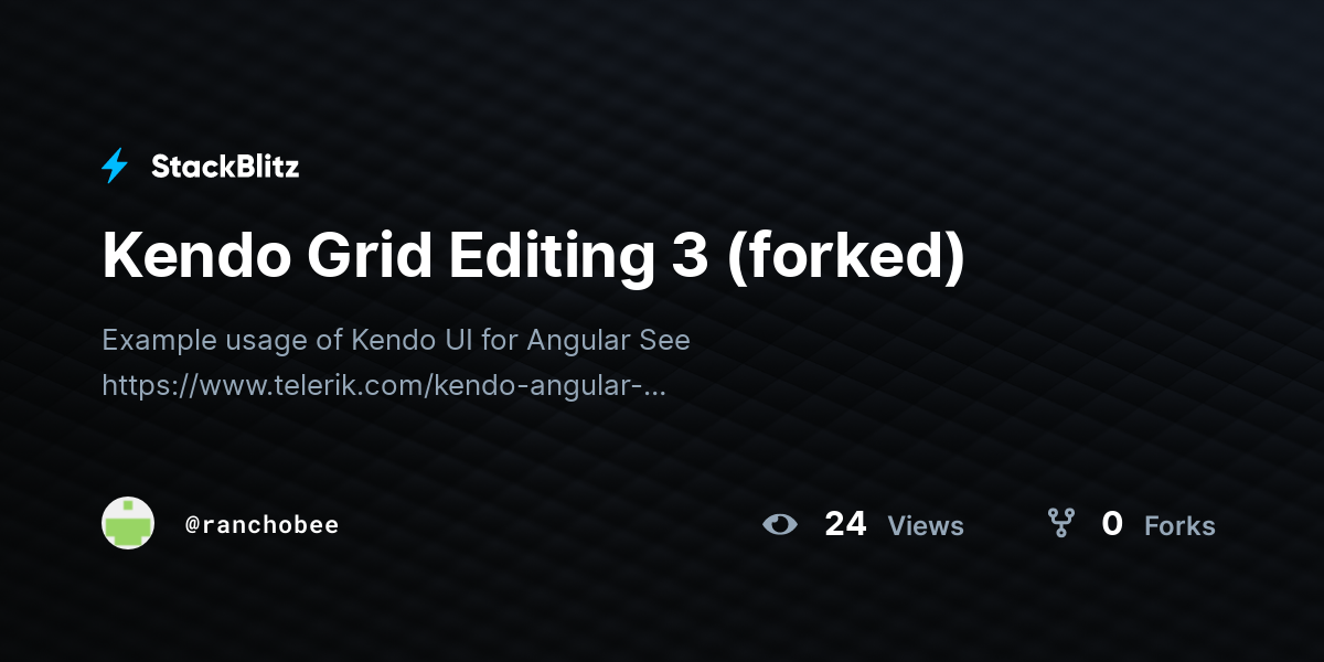 Kendo Grid Editing 3 (forked) - StackBlitz Kendo Grid Editing 3 (forked) - StackBlitz