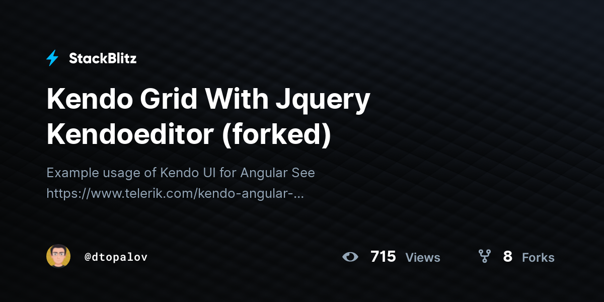 Kendo Grid With Jquery Kendoeditor (forked) - StackBlitz