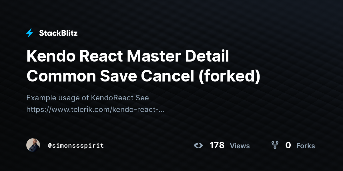 Kendo React Master Detail Common Save Cancel (forked) - StackBlitz Kendo React Master Detail Common Save Cancel (forked) - StackBlitz