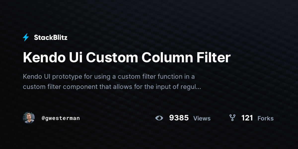 Kendo Ui Custom Column Filter - StackBlitz Kendo Ui Custom Column Filter - StackBlitz