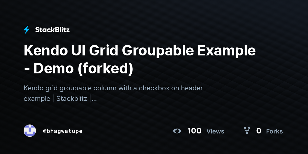 Kendo UI Grid Groupable Example - Demo (forked) - StackBlitz