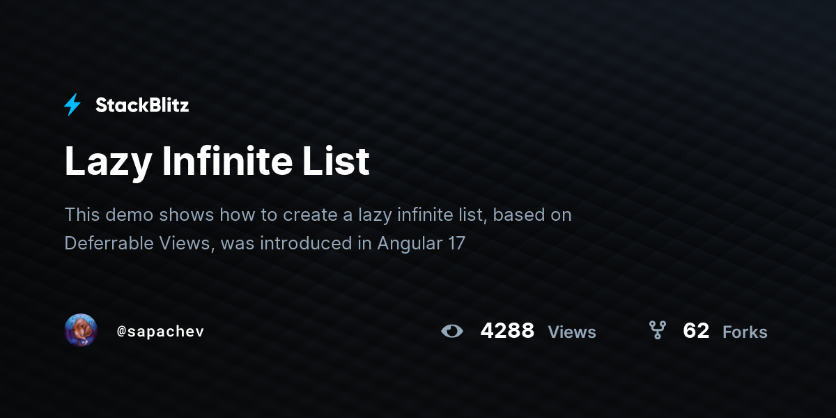 Lazy Infinite List - StackBlitz