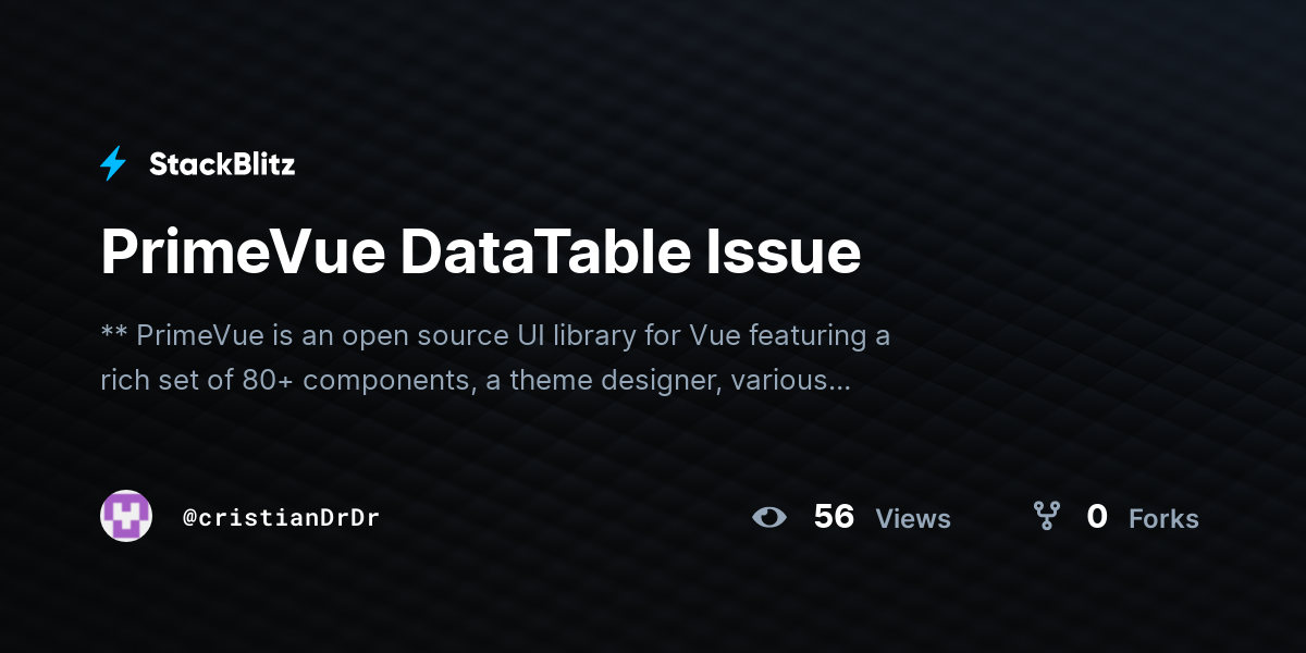 PrimeVue DataTable Issue - StackBlitz