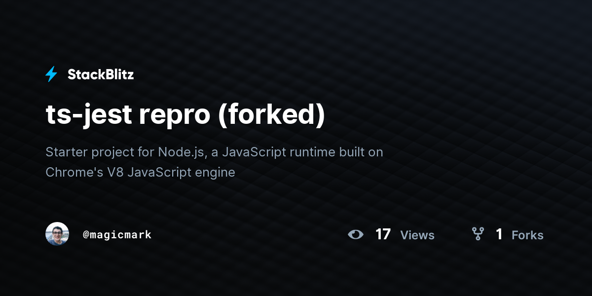 ts-jest repro (forked) - StackBlitz ts-jest repro (forked) - StackBlitz
